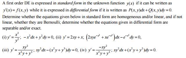 Solved A first order DE is expressed in standard form in the | Chegg.com