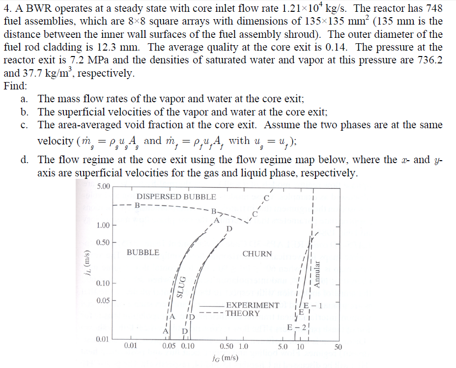 4. A BWR operates at a steady state with core inlet | Chegg.com