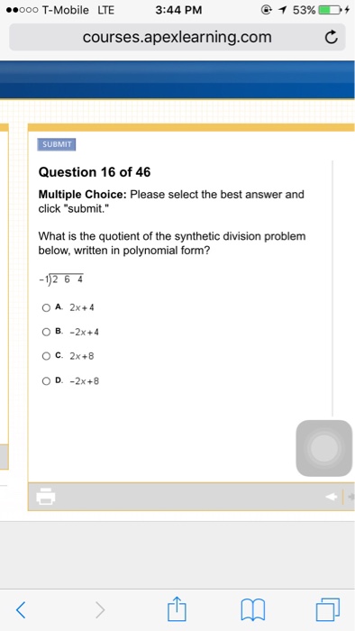 Solved ooo T-Mobile LTE 3:44 PM courses.apexlearning.com | Chegg.com