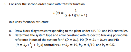 Solved 3. Consider the second-order plant with transfer | Chegg.com