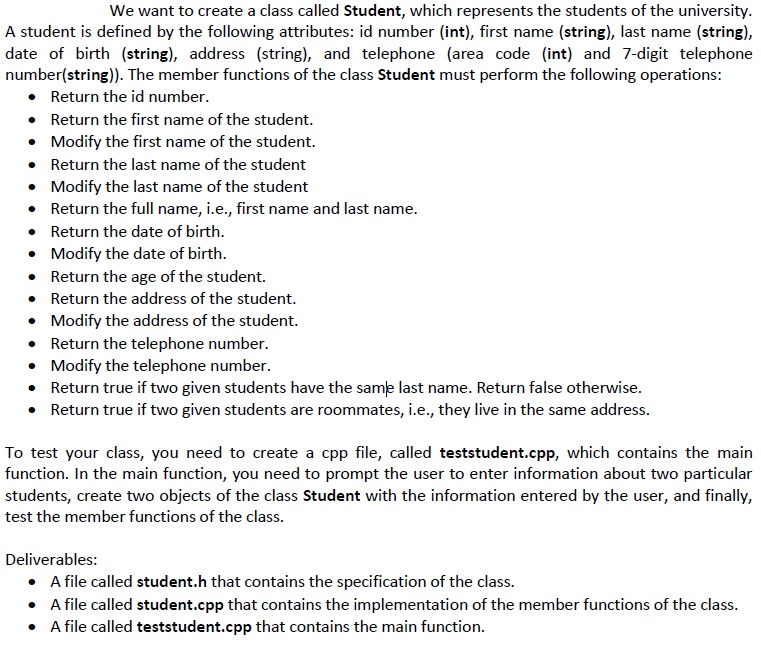 Solved We want to create a class called Student, which | Chegg.com