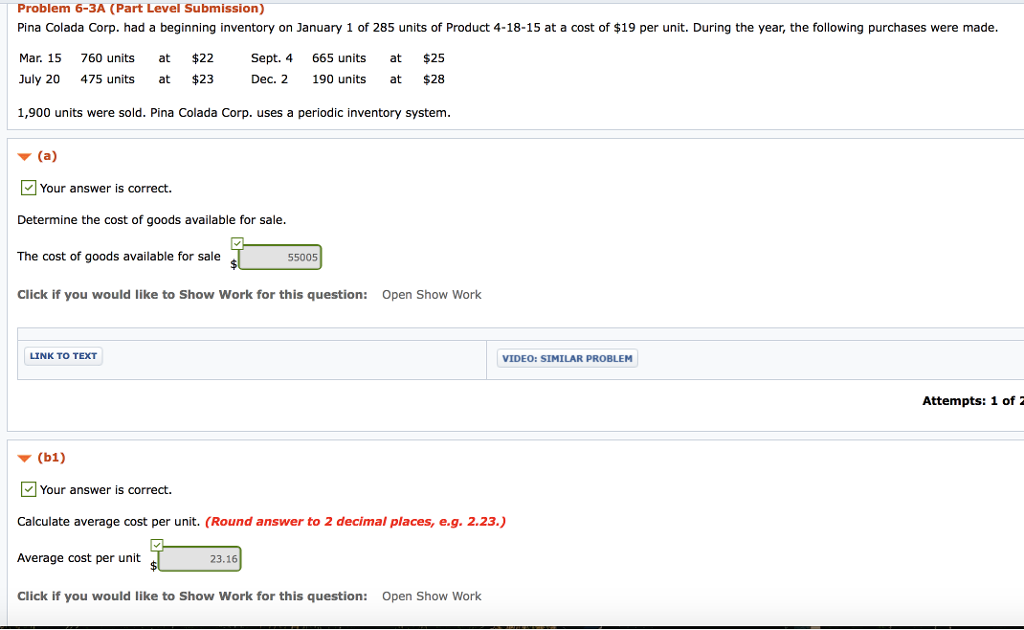 Solved Problem 6-3A (Part Level Submission) Pina Colada | Chegg.com