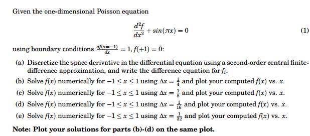 Given the one-dimensional Poisson equation d2f / | Chegg.com