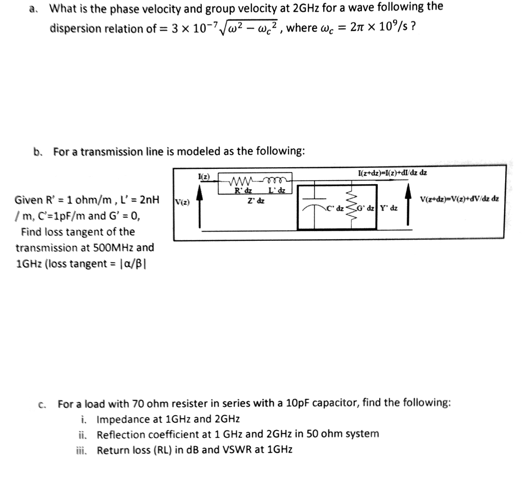 Solved What is the phase velocity and group velocity at 2GHz | Chegg.com
