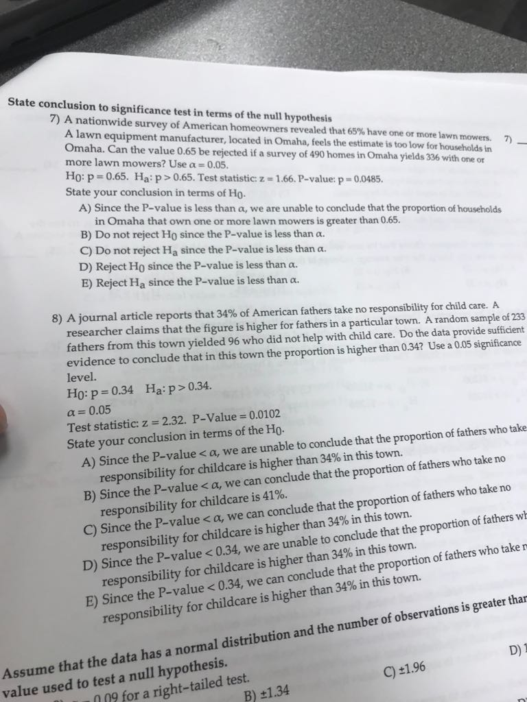 Solved State conclusion to significance test in terms of the | Chegg.com