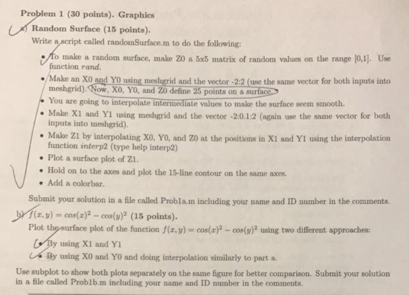 Solved Problem 1 (30 points). Graphics A Random Surface (15 | Chegg.com