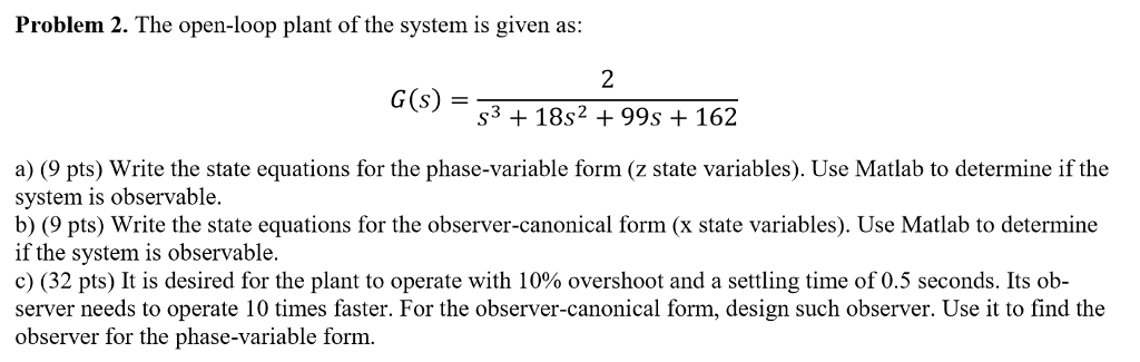Solved Problem 2. The open-loop plant of the system is given | Chegg.com