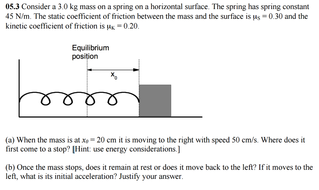 Solved Consider a 3.0 kg mass on a spring on a horizontal | Chegg.com