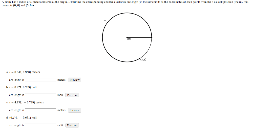Solved A circle has a radius of 5 meters centered al the | Chegg.com