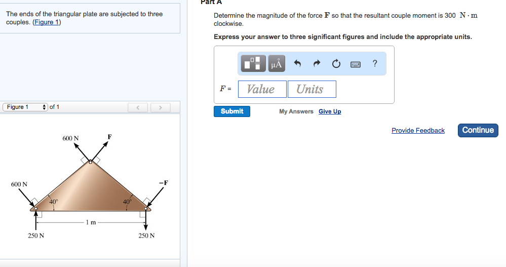 Solved The ends of the triangular plate are subjected to | Chegg.com