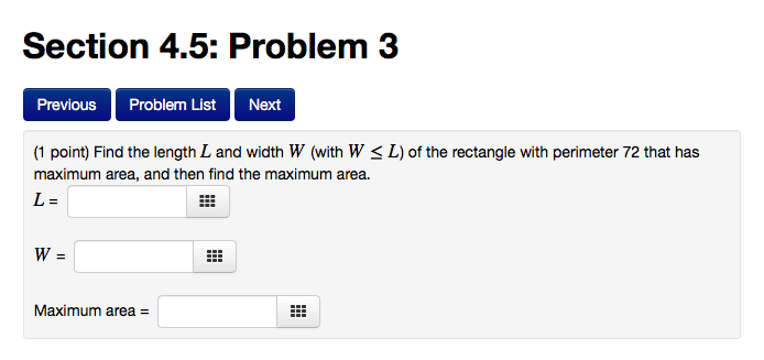 Solved Find the length L and width W (with W | Chegg.com