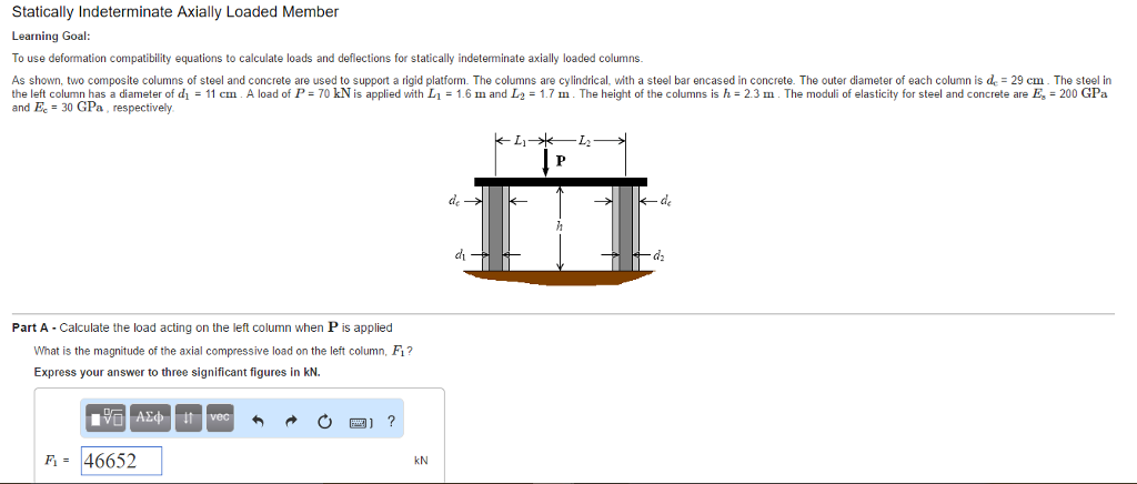 Solved Statically Indeterminate Axially Loaded Member | Chegg.com