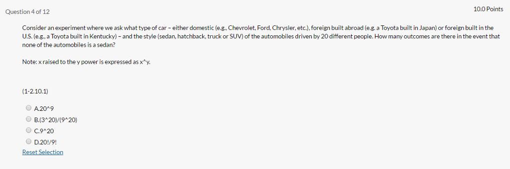 Solved Consider an experiment where we ask what type of car | Chegg.com