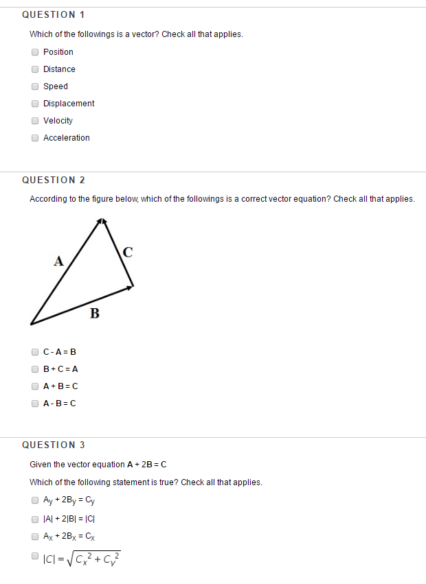 Solved Which of the followings is a vector? Check all that | Chegg.com