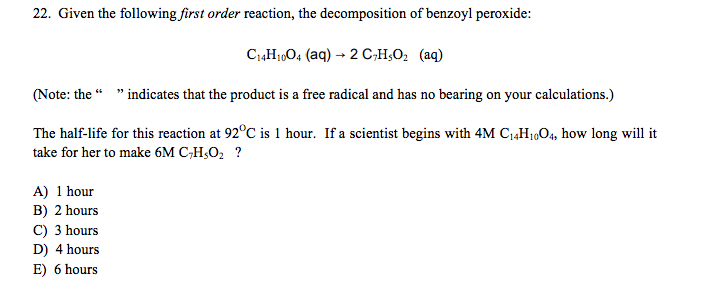 Solved Given the following first order reaction, the | Chegg.com