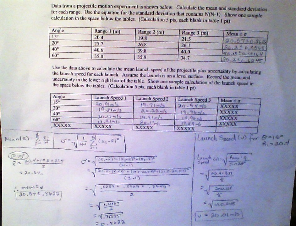 Solved Data from a projectile motion experiment is shown | Chegg.com