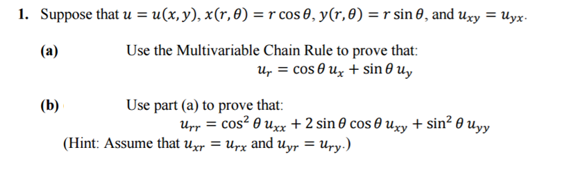 Solved Suppose that u = u(x, y), x(r, theta) = r cos theta, | Chegg.com
