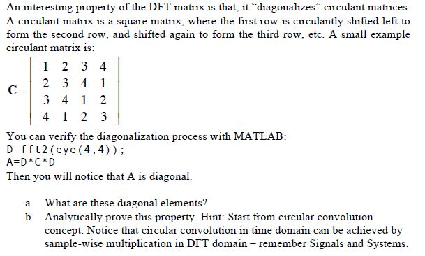 Solved An interesting property of the DFT matrix is that, it | Chegg.com