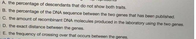Solved the distance between two genes on a linkage map | Chegg.com