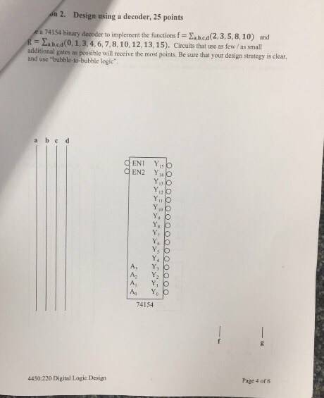 Solved Design using a decoder, a 74154 decoder to implement | Chegg.com