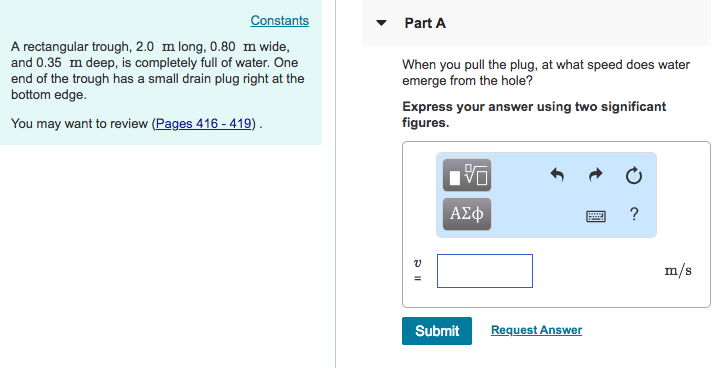 Solved Constants Part A A rectangular trough, 2.0 m long, | Chegg.com