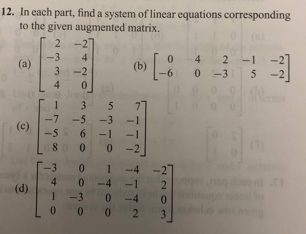Solved 12. In each part, find a system of linear equations | Chegg.com