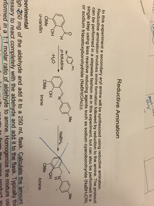 Organic Chemistry II: Reductive Amination Lab | Chegg.com