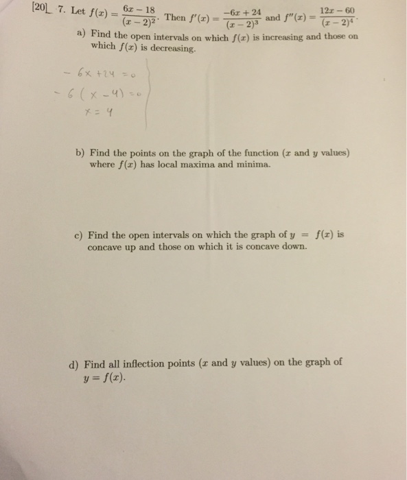 Solved Let f(x) =6x -18/(x 2)^2. then f^1(x)= -6x +24 /(x - | Chegg.com