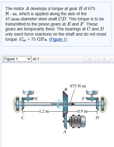 Solved The motor A develops a torque at gear B of 675 N·m, | Chegg.com