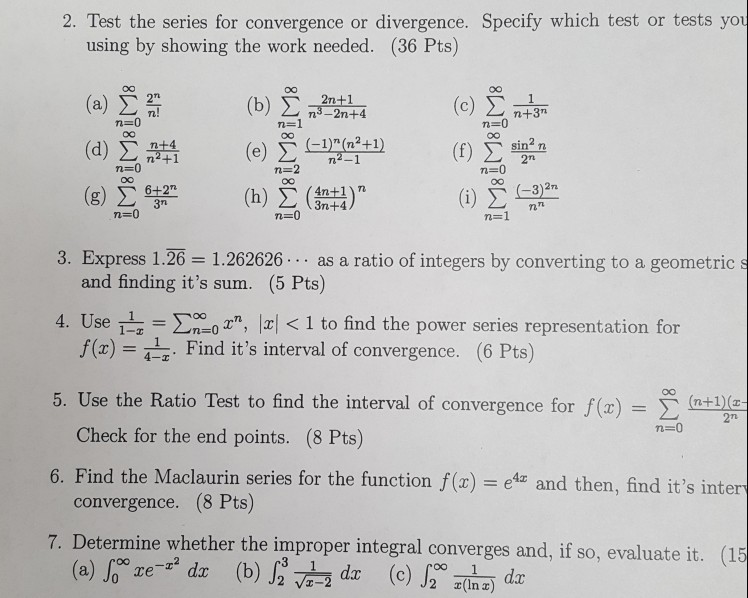 Solved 2. Test the series for convergence or divergence. | Chegg.com