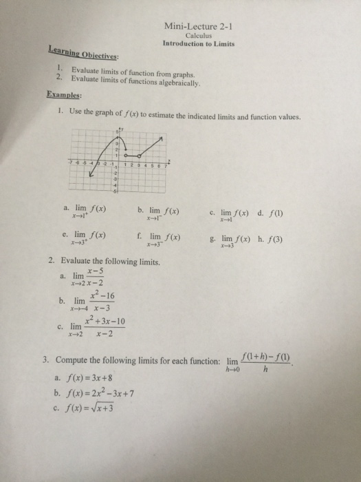 Introduction To Limits Worksheet
