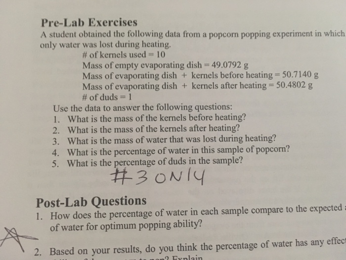 Solved A student obtained the following data from a popcorn | Chegg.com