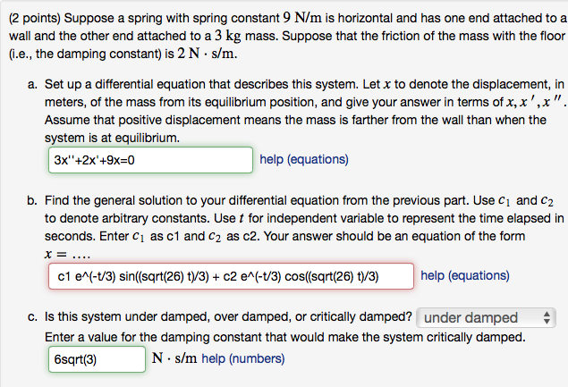 Solved 2 Points Suppose A Spring With Spring Constant 9 N M