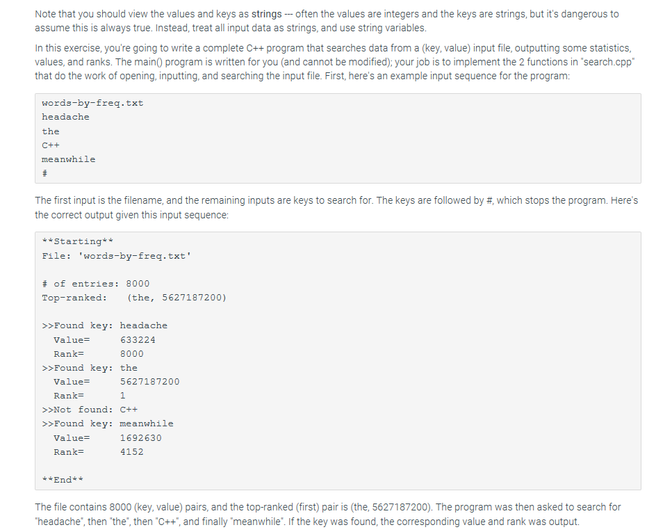 Solved Summary: searching text files for (key, value) pairs, | Chegg.com