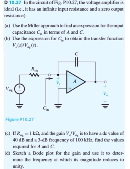 Solved In the circuit of Fig. P10.27. the voltage amplifier | Chegg.com