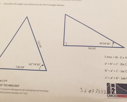 Solved ) Calculate all angles and distances for the | Chegg.com