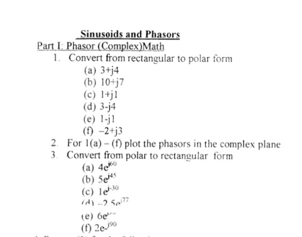 Solved Sinusoids and Phasors Part 1: Phasor (Complex)Math 1. | Chegg.com