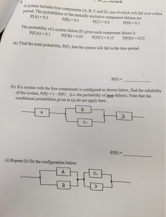 Solved A system includes four components (A, B, C and D), | Chegg.com