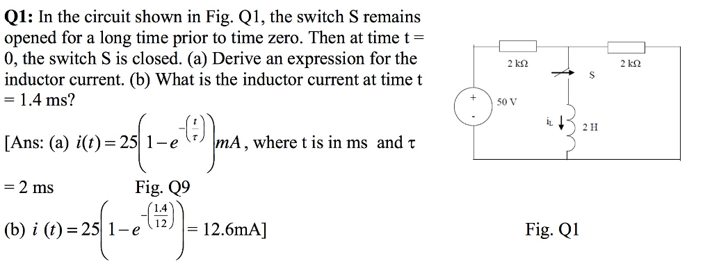Solved Q1: In the circuit shown in Fig. Q1, the switch S | Chegg.com