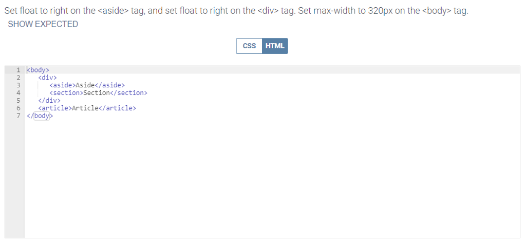 Solved Set float to right on the tag, and set float | Chegg.com