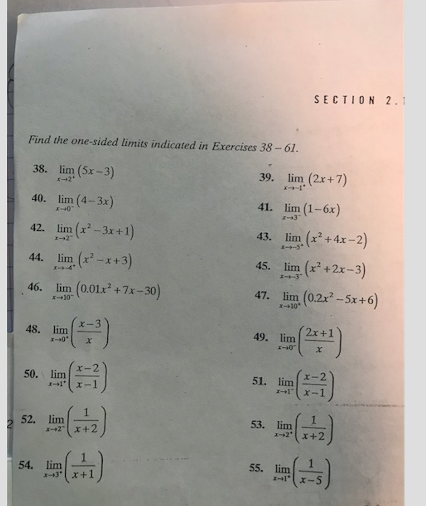 Solved SECTION 2.1 Find the one-sided limits indicated in | Chegg.com