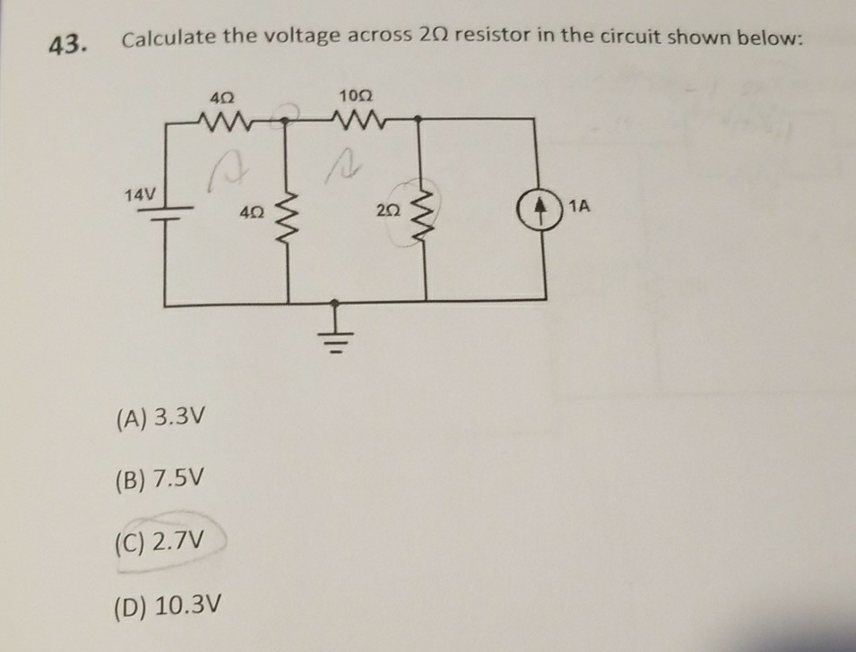 Solved 43. calculate the voltage across 2Ω resistor in the | Chegg.com