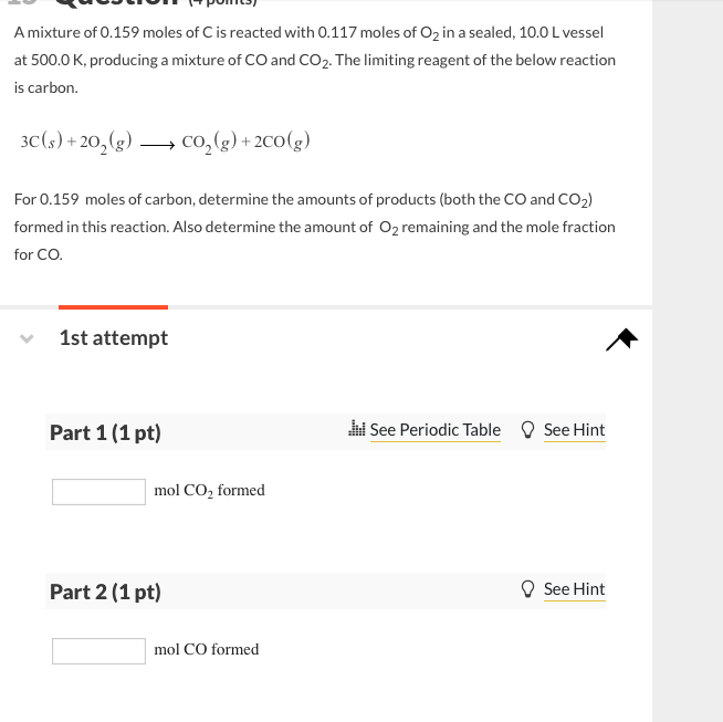 Solved A mixture of 0.159 moles of C is reacted with 0.117 | Chegg.com