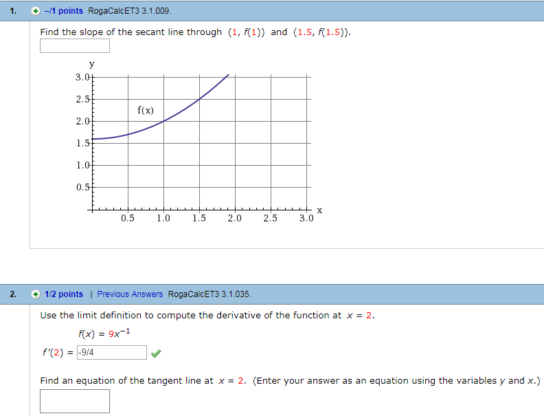 Solved Find the slope of the secant line through (1, f(1)) | Chegg.com