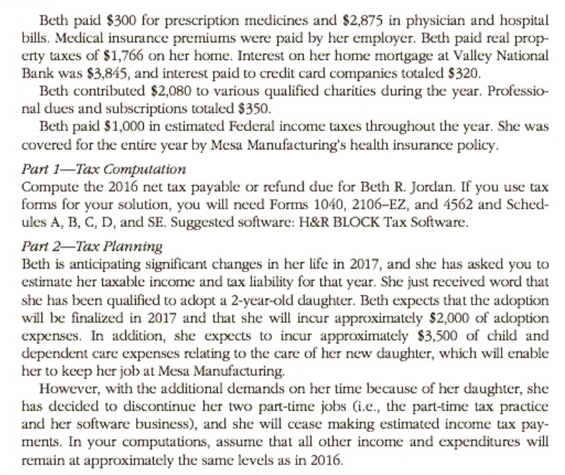 Solved 40. Beth R. Jordan lives at 2322 Skyview Road, Mesa, | Chegg.com
