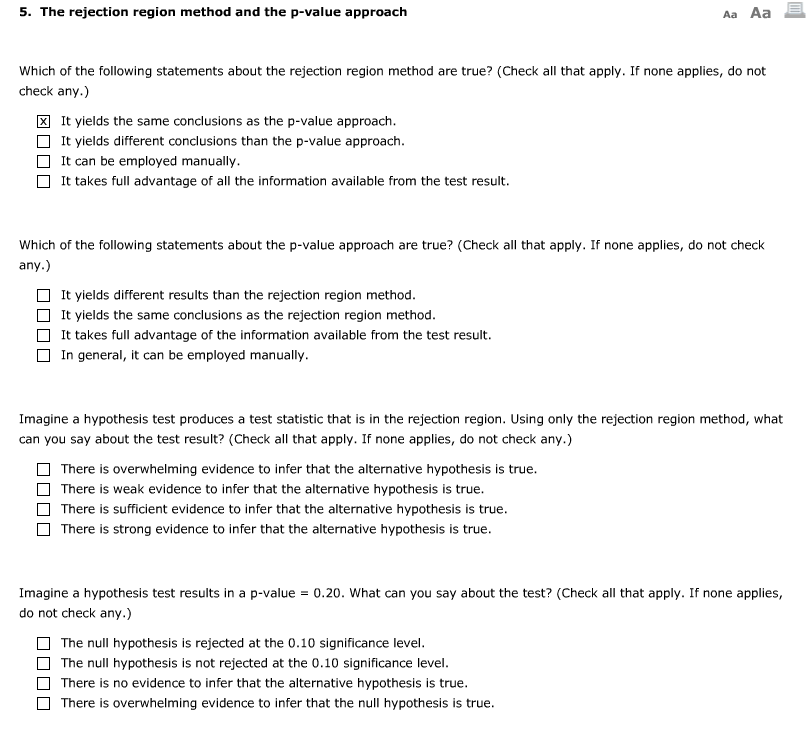 Solved 5. The rejection region method and the p-value | Chegg.com