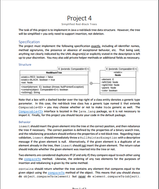Solved Project 4 Simplified Red-Black Trees The task of this | Chegg.com