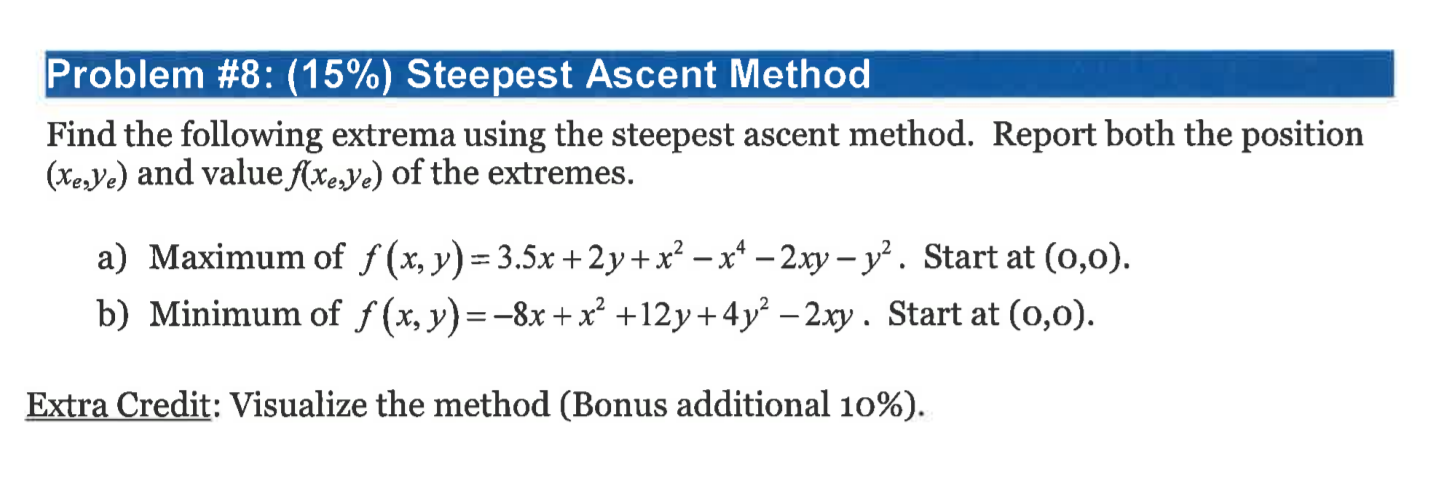 Solved Find the following extrema using the steepest ascent | Chegg.com