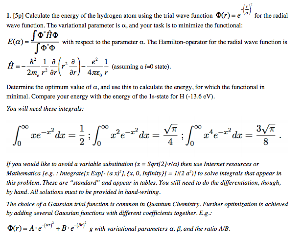 Solved Calculate the energy of the hydrogen atom using the | Chegg.com