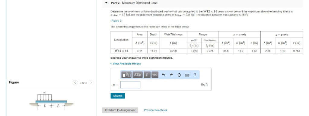 Solved Part C Maximum Distributed Load Determine the maximum | Chegg.com